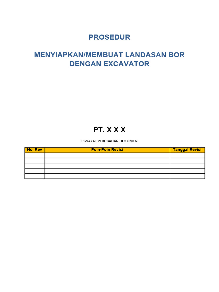 Sop - Menyiapkanmembuat Landasan Bor Dengan Excavator | PDF