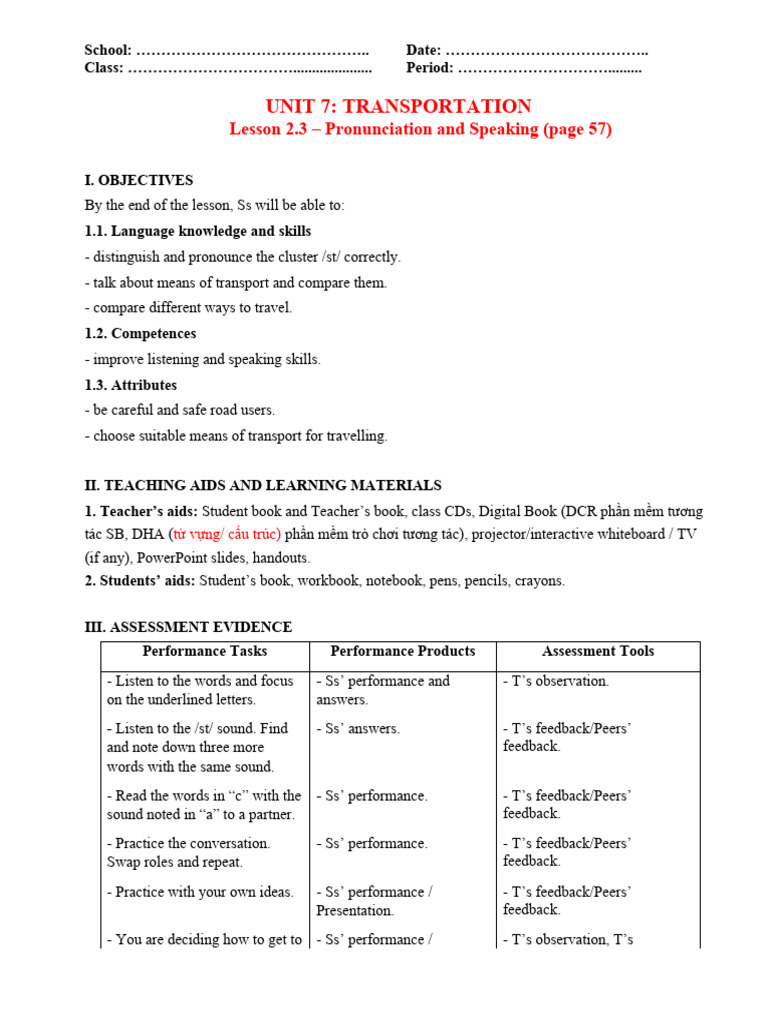 UNIT 7 - LESSON 2 - PART 3 - Pronunciation and Speaking | PDF | Human ...
