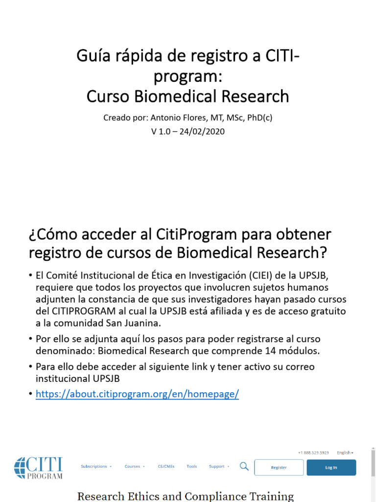 Guía de Registro para CITI Program - AFT | PDF