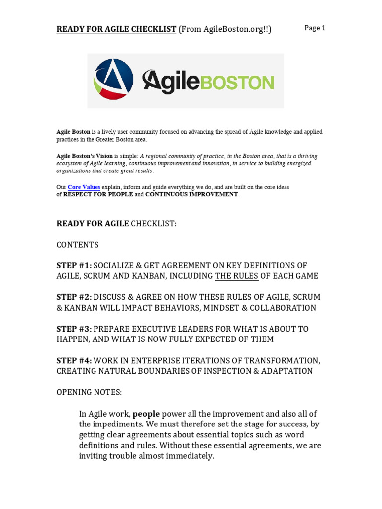 55 READY DONE Agile Checklist V3.0 | PDF | Agile Software Development ...