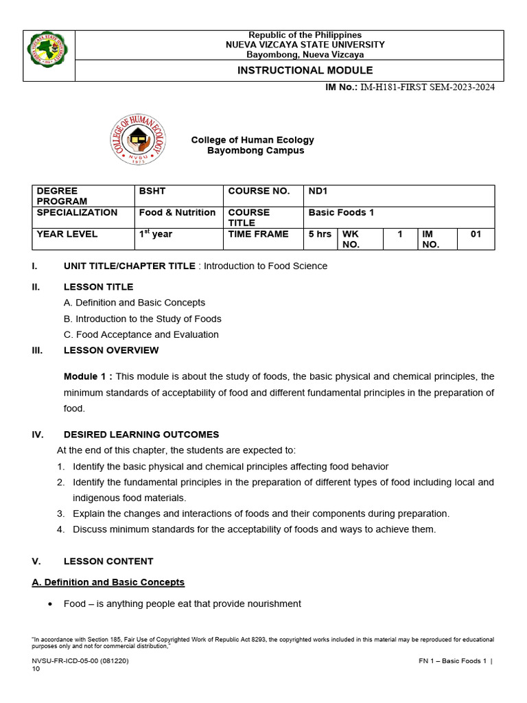 Module 1 Basic-Foods | Download Free PDF | Taste | Foods