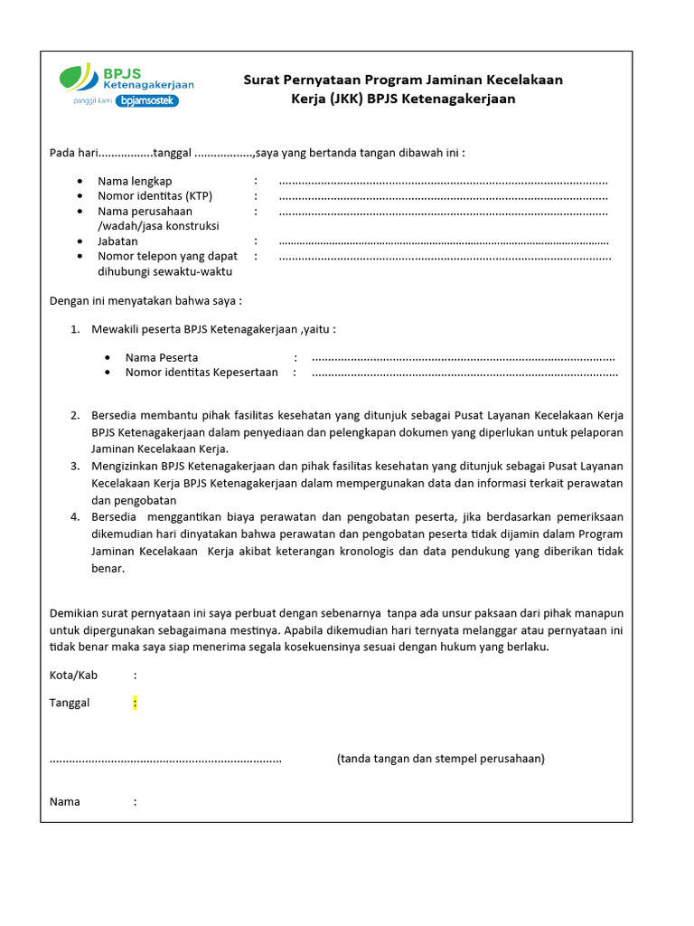 Surat Pernyataan PLKK | PDF