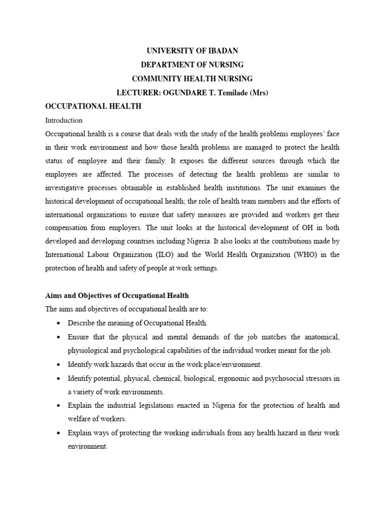 Occupational Health Notes | PDF | Occupational Safety And Health ...