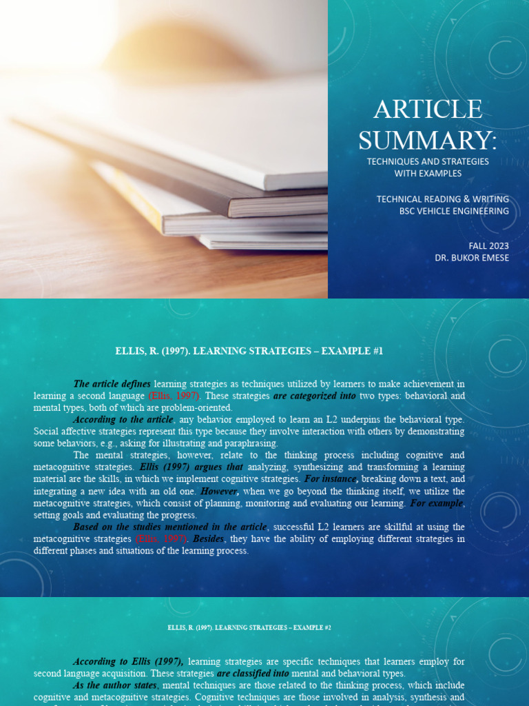 Summary Writing Techniques, Examples, Fall 2023 | PDF | Metacognition | Learning