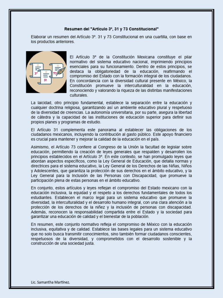Resumen de Artículos 3, 31 y 73 de la Constitución | PDF | Constitución ...