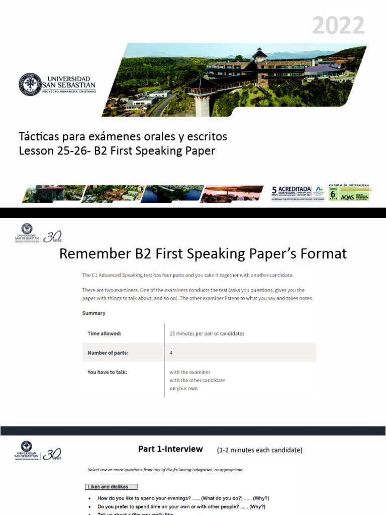 Lesson 25-26 B2 First Speaking Paper | PDF
