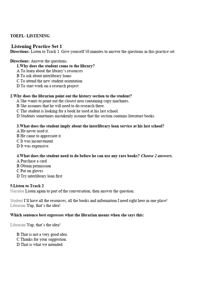 TOEFL Listening Practice Test | PDF | Plot (Narrative) TOEFL Listening Practice Test | PDF | Plot (Narrative)