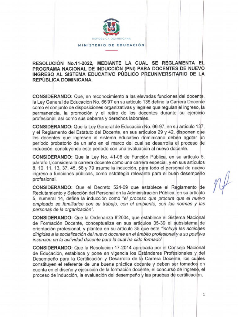Resolucion Na11 2022 Que Reglamenta El Programa Nacional de Induccionpdf | PDF