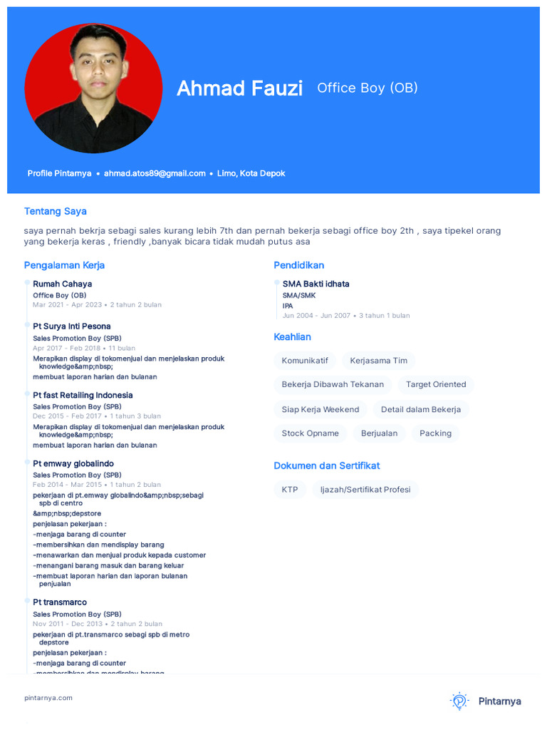 CV Ahmad Fauzi | PDF