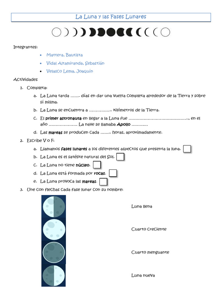 La Luna y Las Fases Lunares - Actividades | Descargar gratis PDF | Luna ...
