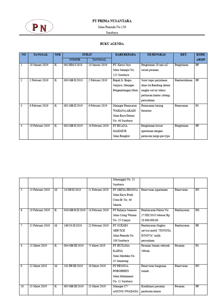 BUKU AGENDA (Dina Dwi) PT PRIMA | PDF