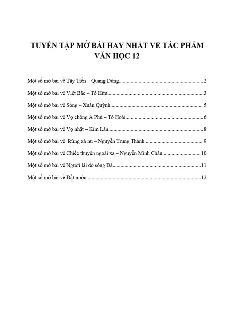 Nhung Mo Bai Hay Nhat Ve Cac Tac Pham Van Hoc | PDF