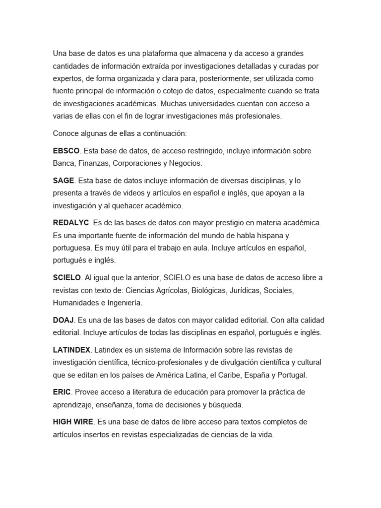 Guía de Bases de Datos Académicas | PDF | Bases de datos | Información