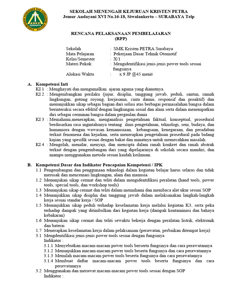 2 RPP Mengidentifikasi Jenis Power Tool X TKR | PDF