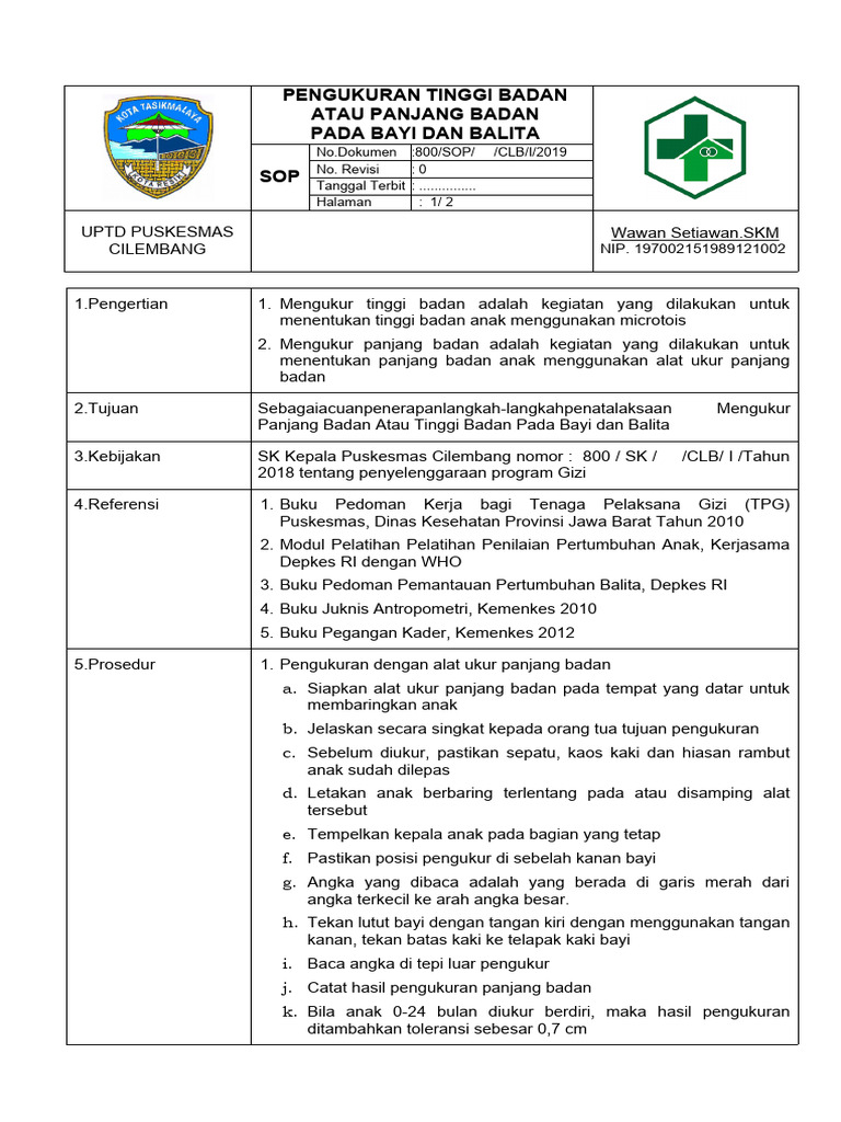 Sop Pengukuran TB & PB | PDF