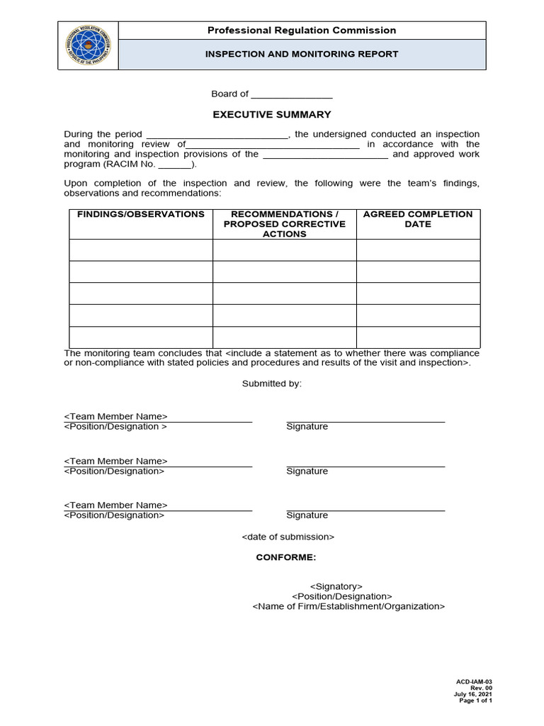 ACD-IAM-03 Inspection and Monitoring Report | PDF