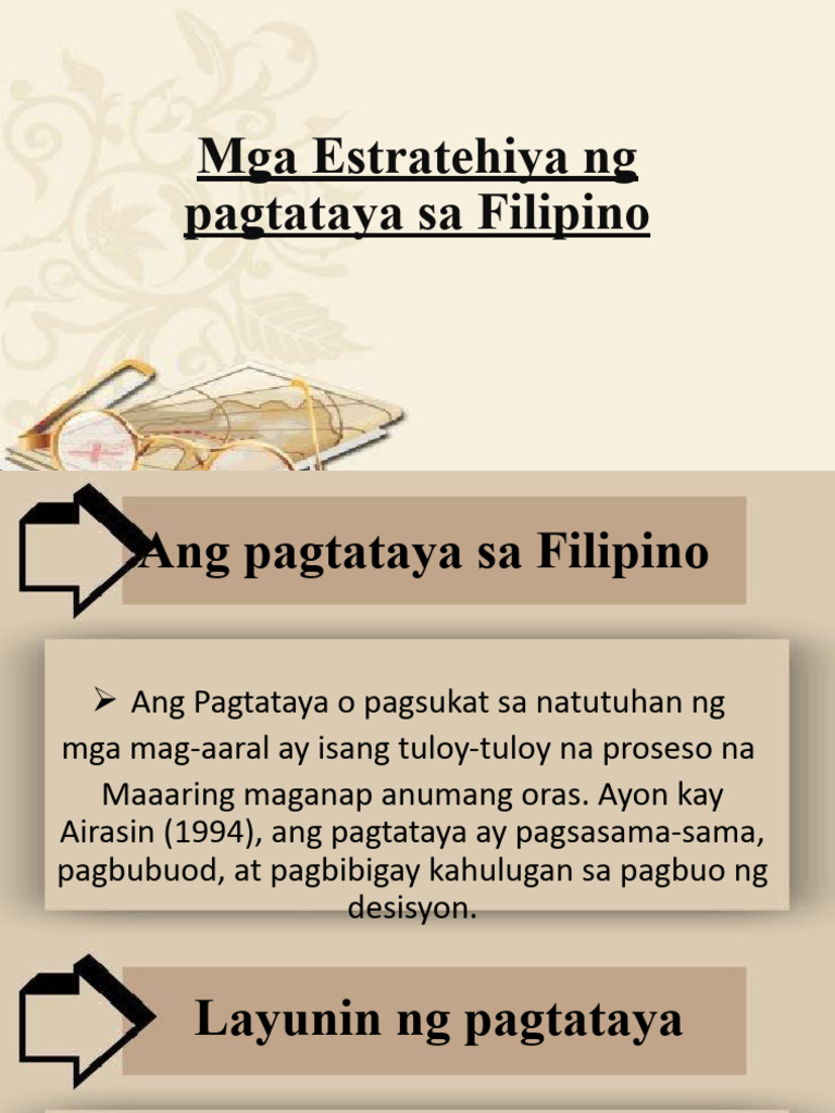 Mga Estratehiya NG Pagtataya Sa Filipino | PDF