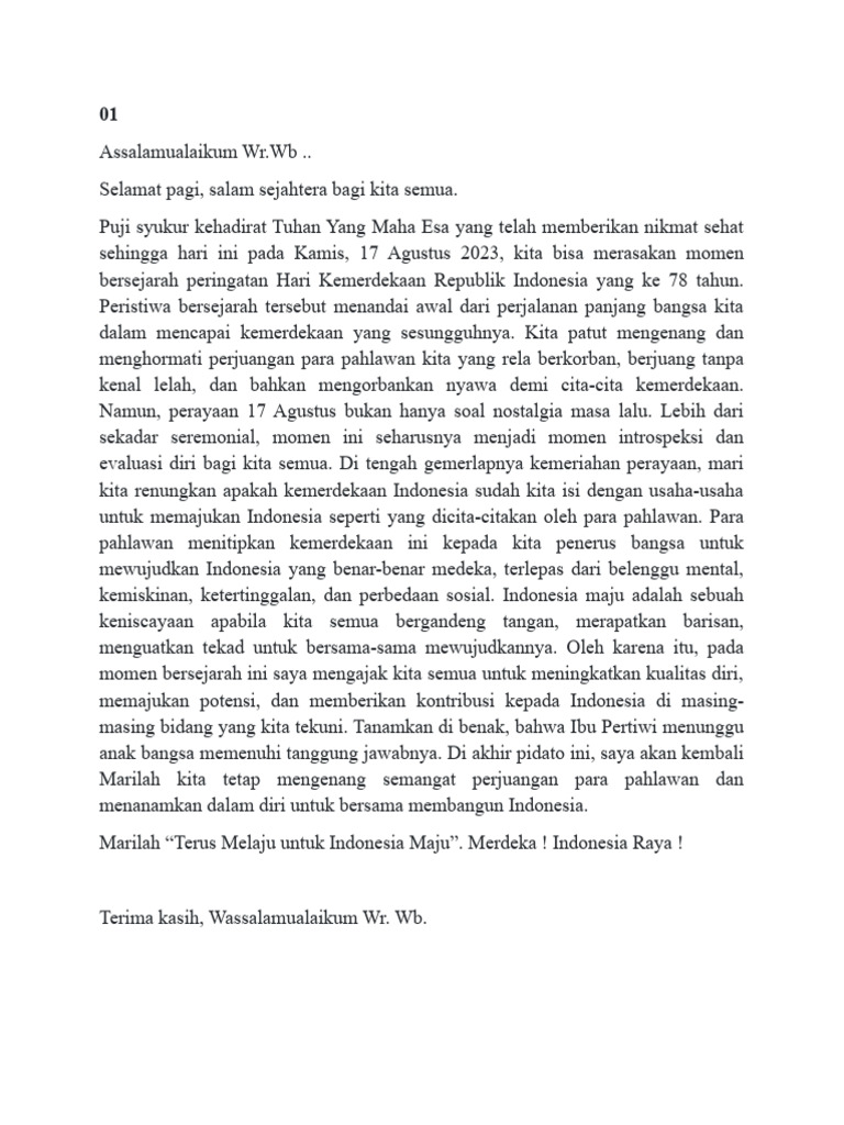 Pidato Singkat Kemerdekaan 2023 | PDF