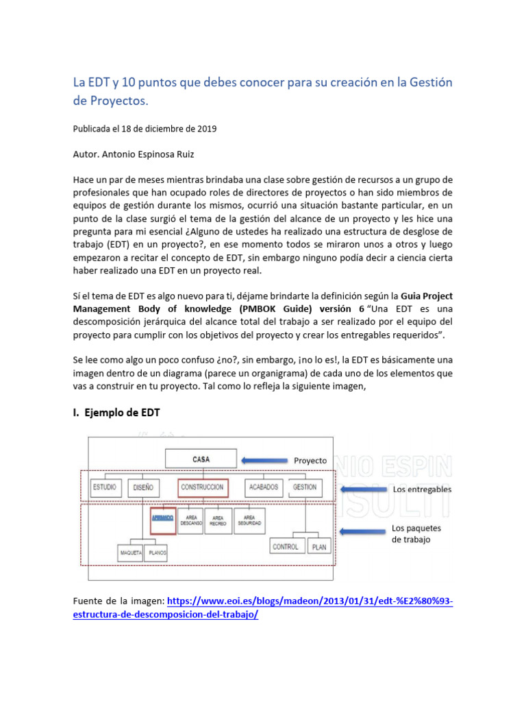 Lectura 3. La EDT y 10 puntos que debes conocer para su creación en la Gestión de Proyectos | PDF