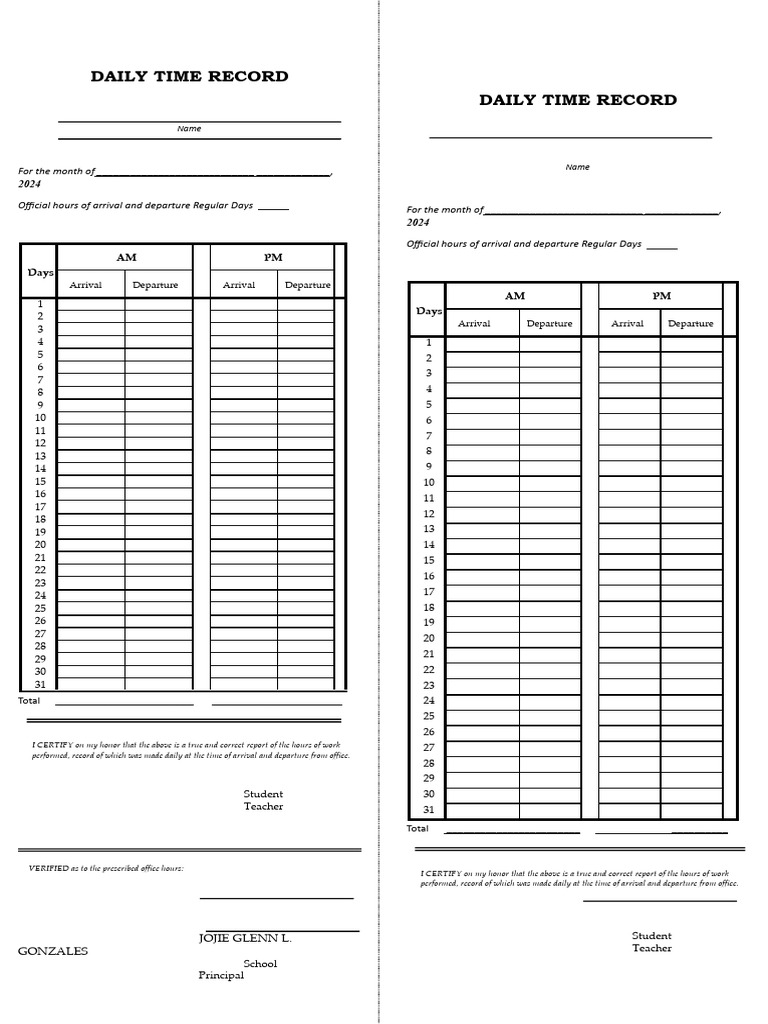 Daily Time Record | PDF