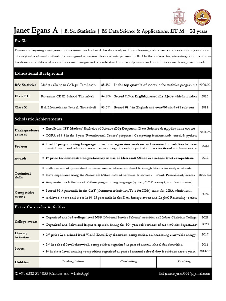 Janet+Egans Resume | PDF | Bachelor Of Science | Statistics