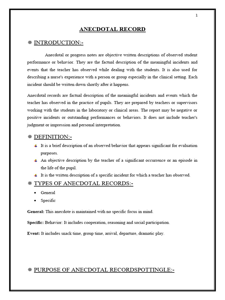 Anecdotal Record | PDF | Medical Error | Medical Prescription