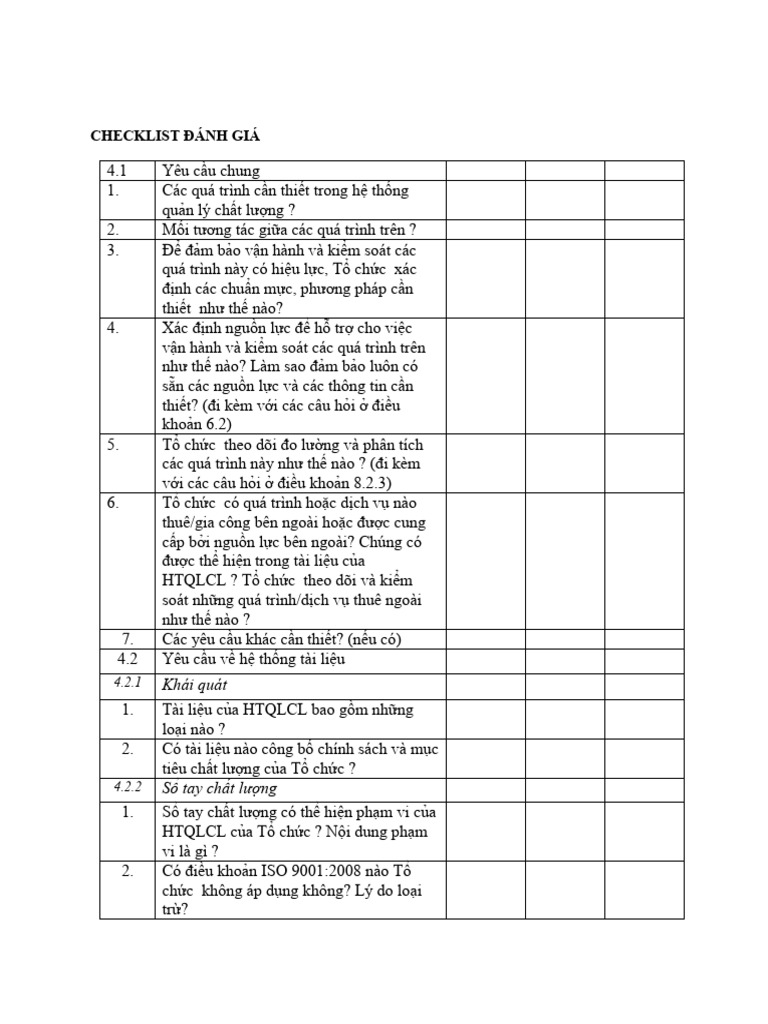 Checklist Đánh Giá-Tk | PDF