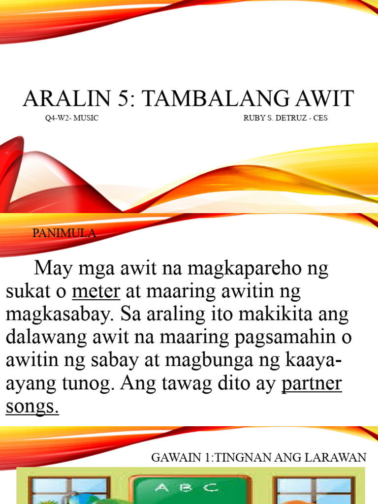 MUSIC 3 PPT Q4 - Aralin 5 - Tambalang Awit | PDF