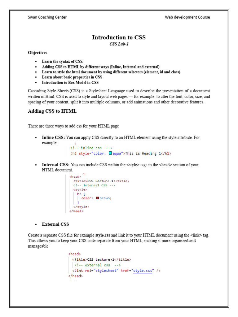 CSS Lab-1 | PDF | Html | World Wide Web Consortium Standards CSS Lab-1 | PDF | Html | World Wide Web Consortium Standards