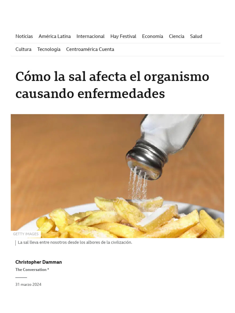 Cómo La Sal Afecta El Organismo Causando Enfermedades - BBC News Mundo | PDF | sal | Alimentos