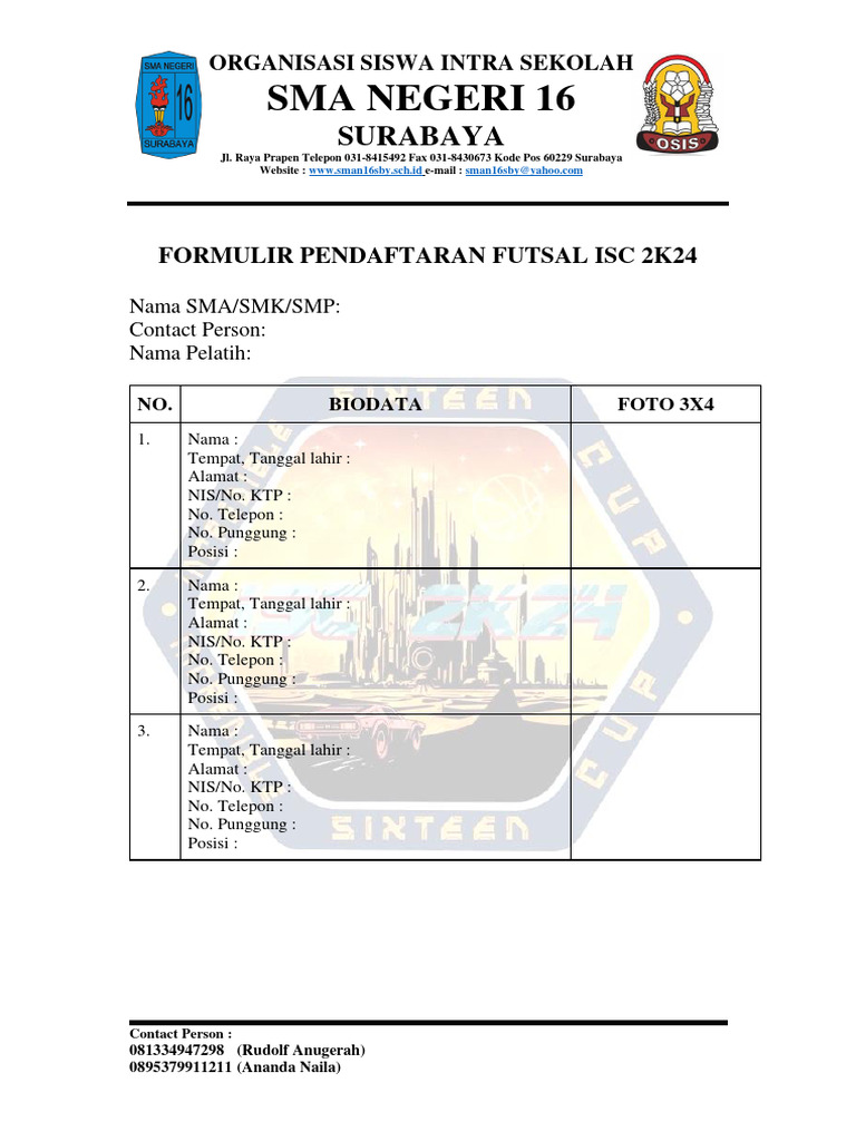 Formulir Futsal ISC 2K24 SMA 16 | PDF