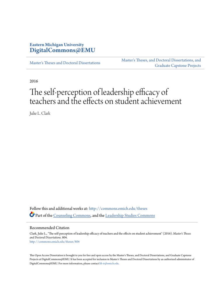 The Self-Perception of Leadership Efficacy of Teachers and The Effects On Student Achievement ...