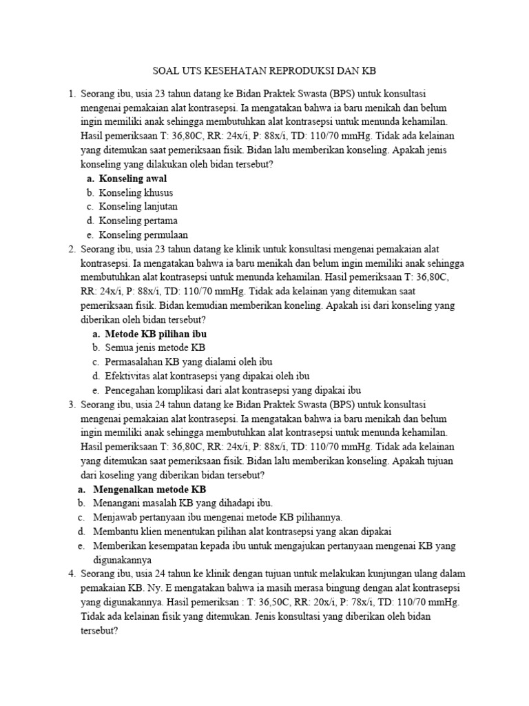 Soal UTS Kespro KB | PDF