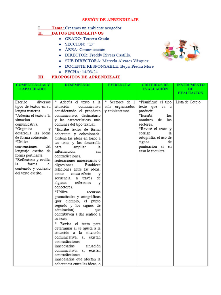 SESIÓN DE APRENDIZAJE ambientacion | PDF | Evaluación | Puntuación