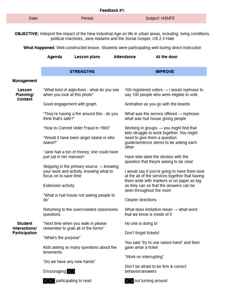 Firstlessonfeedback | PDF | Learning | Cognitive Science