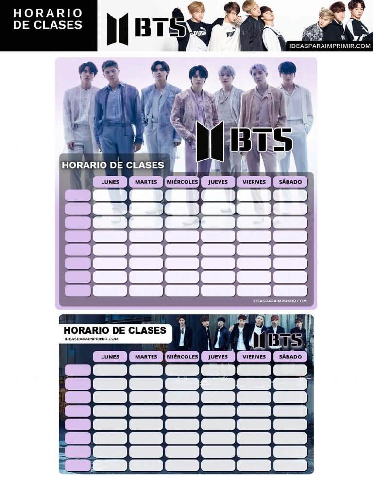 Horario de Clases Bts para Imprimir Gratis | PDF
