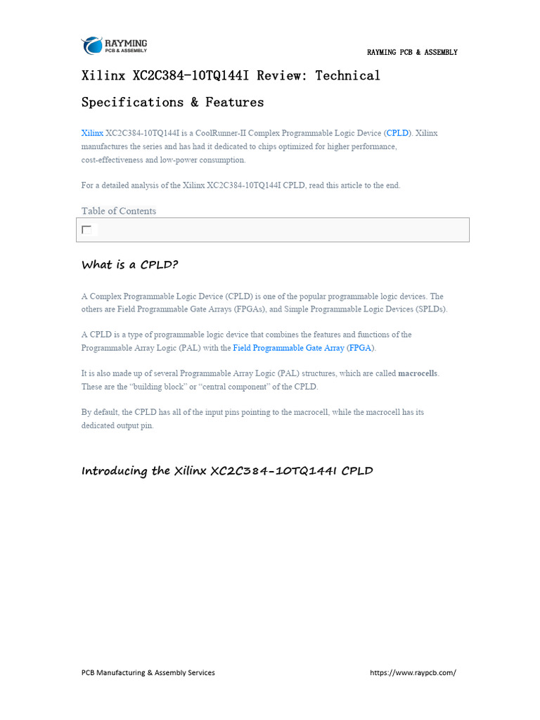 Xilinx XC2C384-10TQ144I Review Technical Specifications & Features | PDF | Field Programmable ...