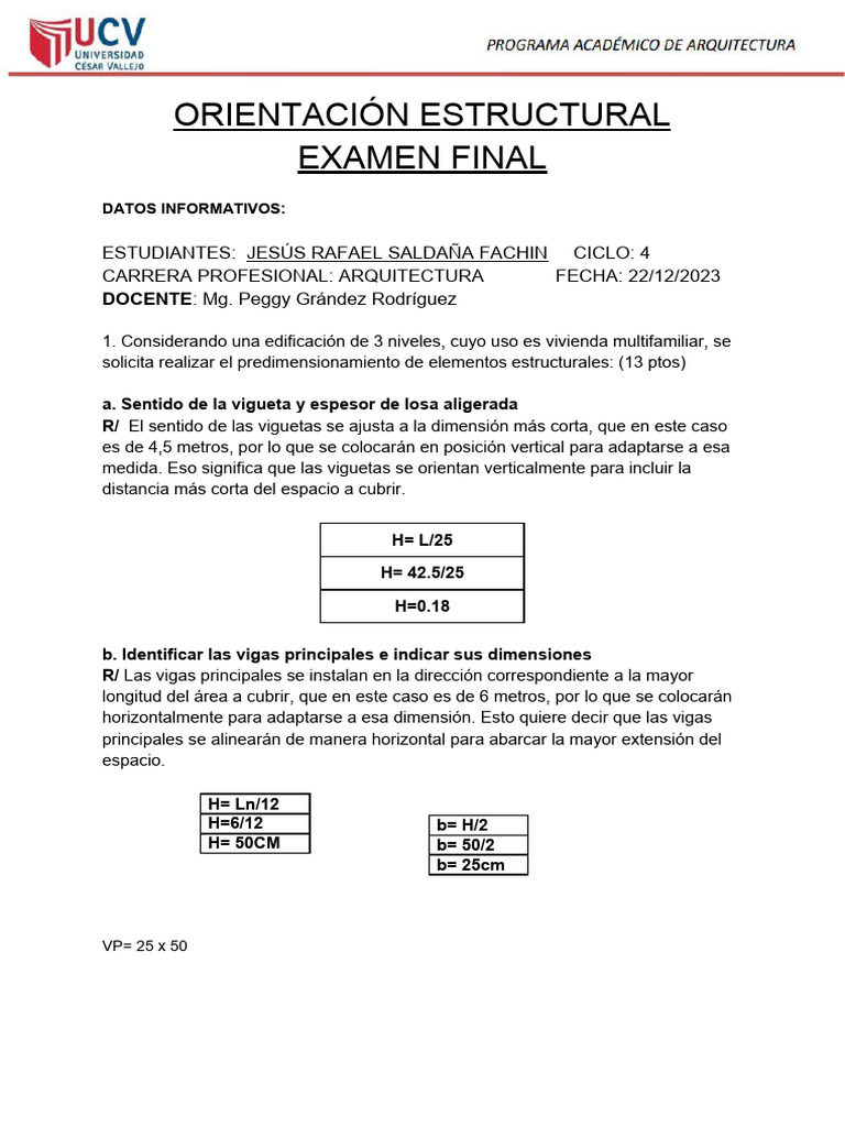 Orientación Estructural Examen Final | PDF | Albañilería | Hormigón