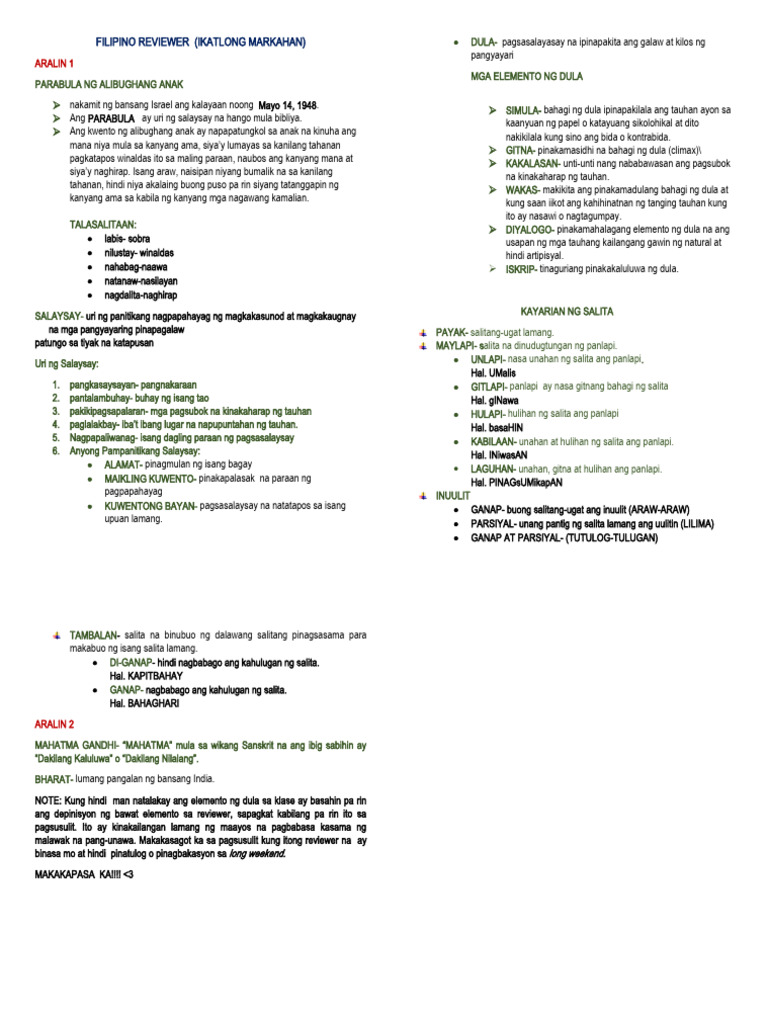 FILIPINO-REVIEWER-grade-9-3rd-quarter | PDF