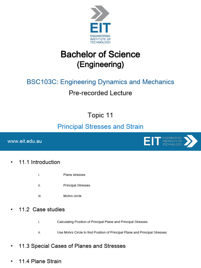 BSC103C Pre-recordedLecture Topic11 v2 | PDF | Bending | Stress (Mechanics)