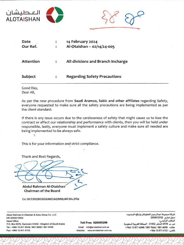 Letter Regarding Safety Precautions | PDF