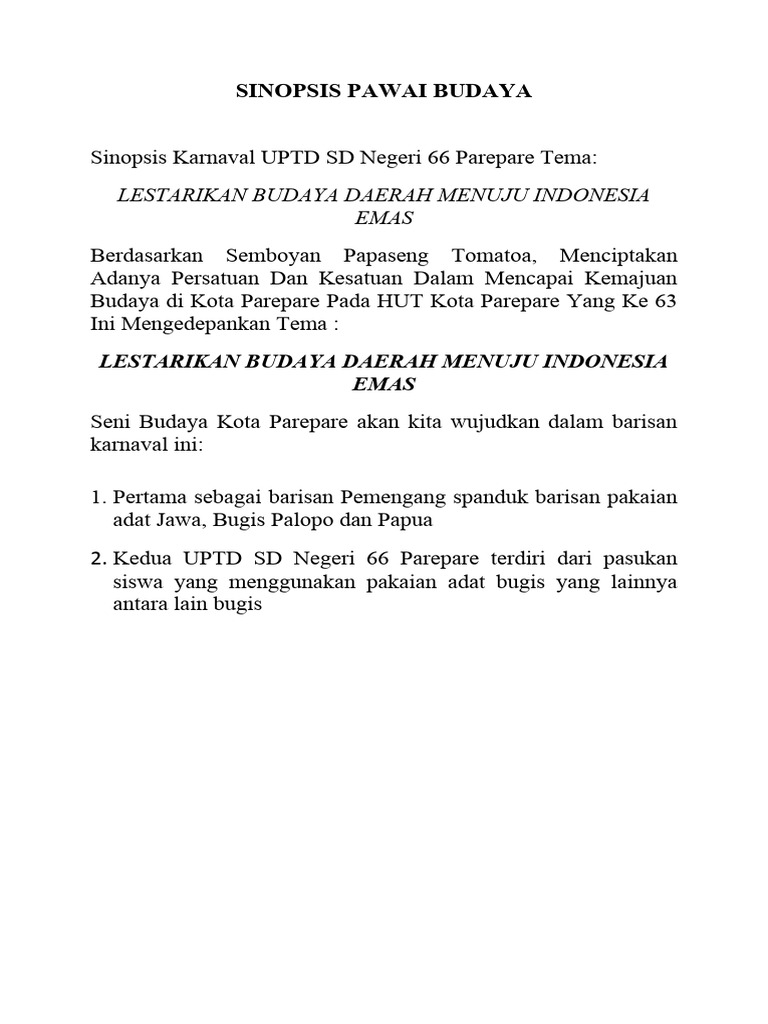Sinopsis Pawai Budaya Parepare 2023 | PDF