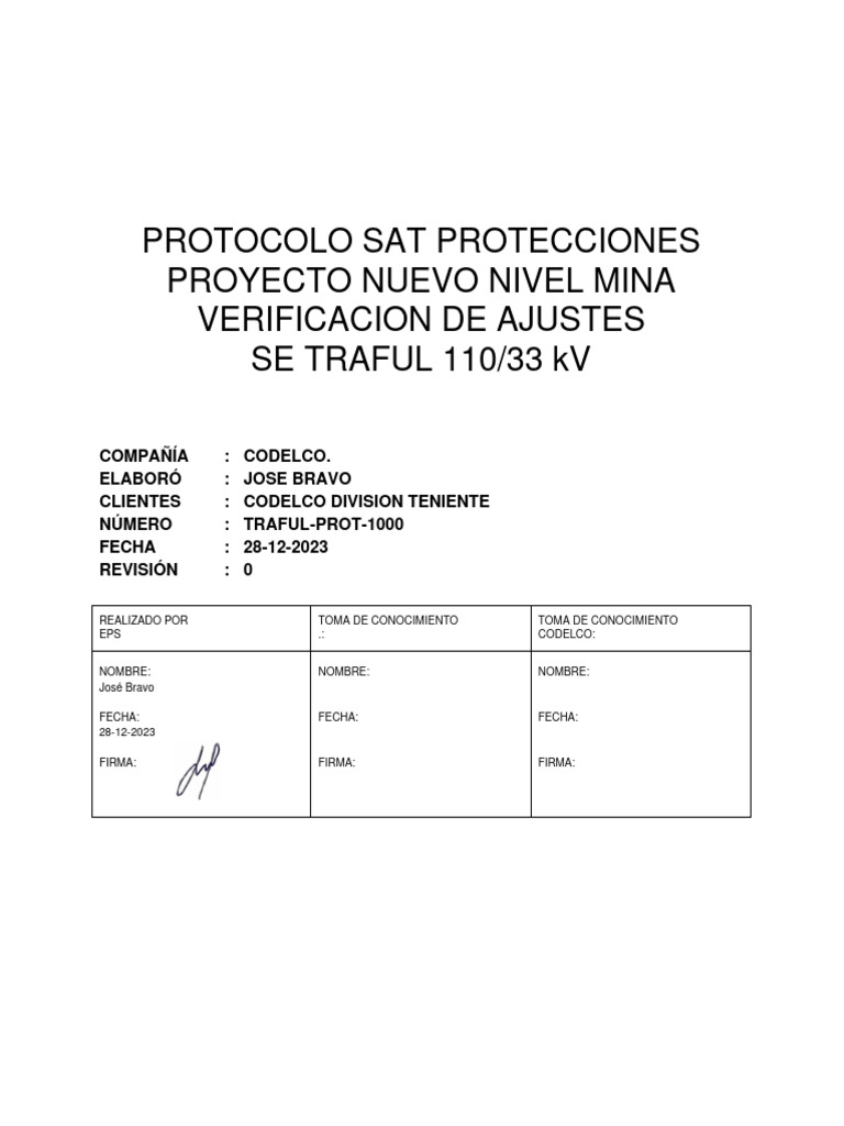 Traful-Prot-1000 - Protocolo Sat Verificacion de Ajustes | PDF | Relé ...