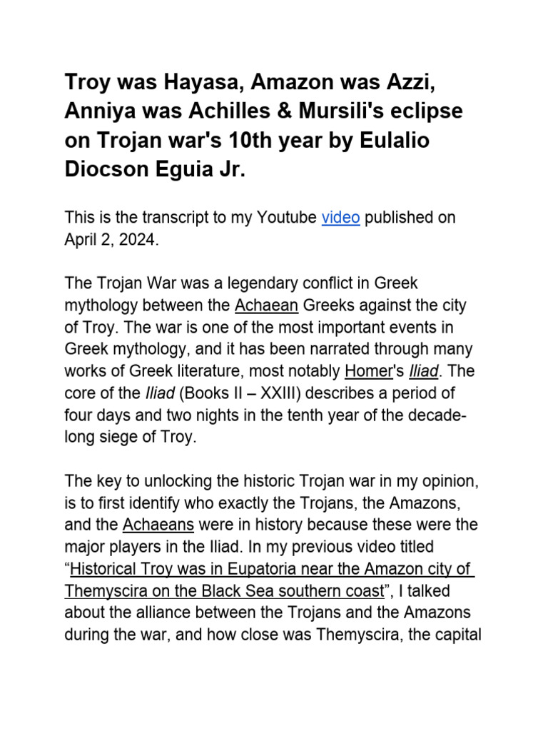 Troy Was Hayasa, Amazon Was Azzi, Anniya Was Achilles and Eclipse of ...
