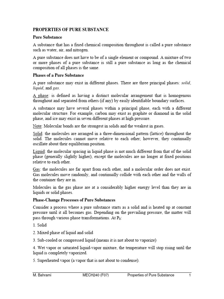 Properties of Pure Substance | PDF | Phase (Matter) | Molecules