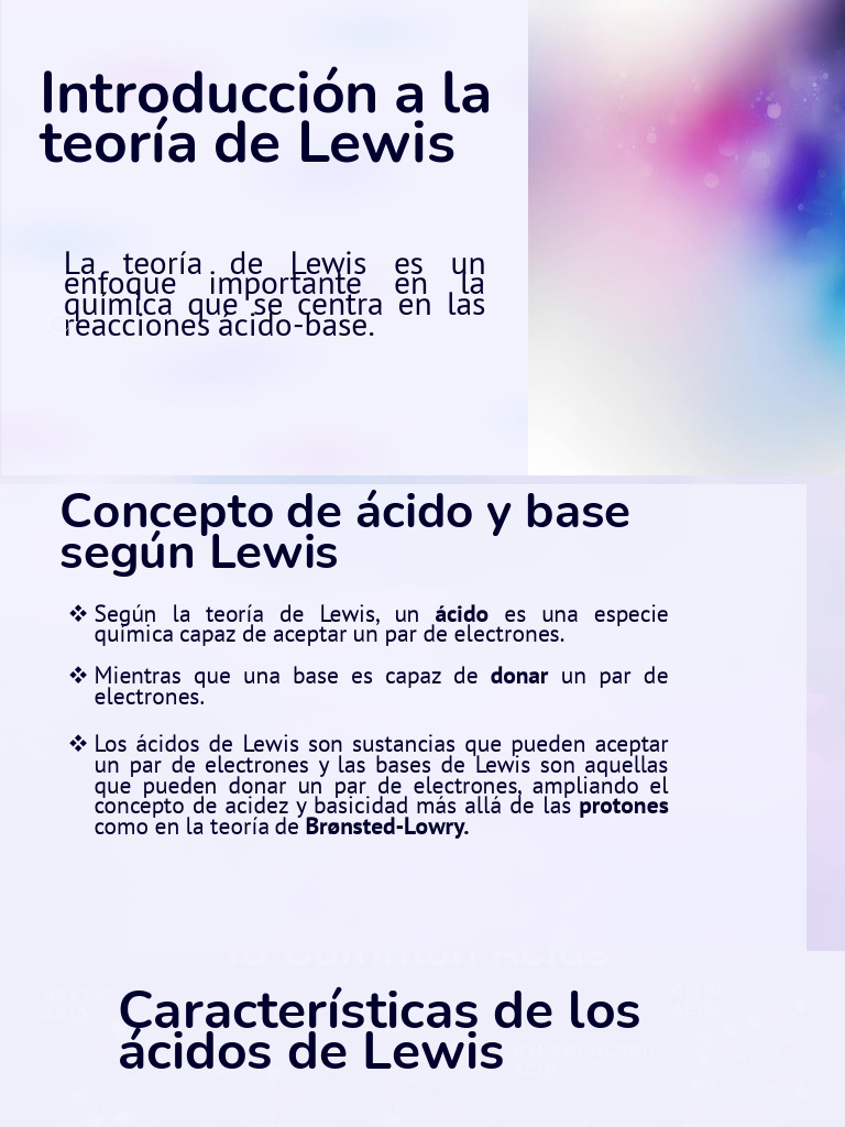 Teoría de Lewis: Ácidos y Bases | PDF | Ácido | Enlace covalente