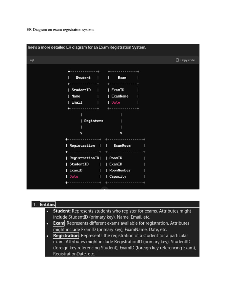 Exam Registration System ER Diagram | PDF