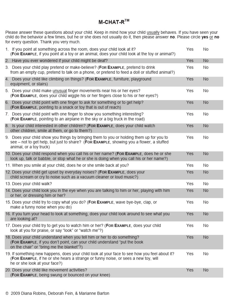 M-CHAT-RTM Questionnaire for Children | PDF