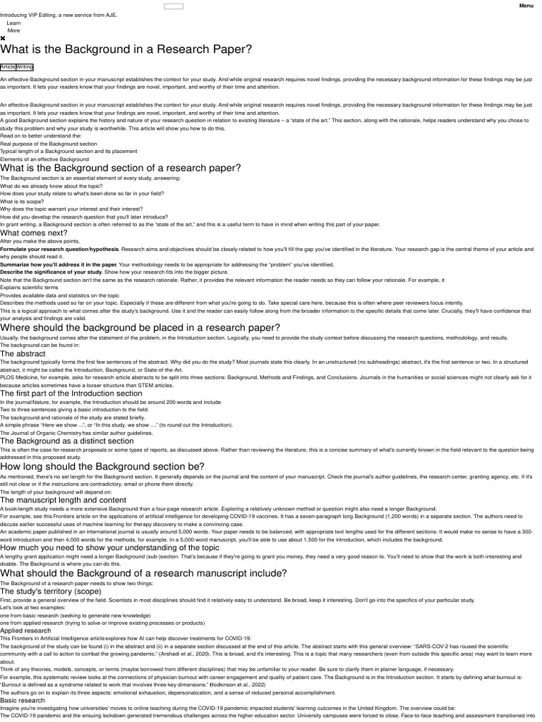What Is The Background in A Research Paper - AJE | PDF | Methodology ...