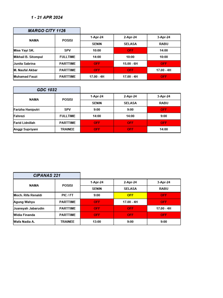 Schedule Outlet 1 - 21 Apr 2024 | PDF